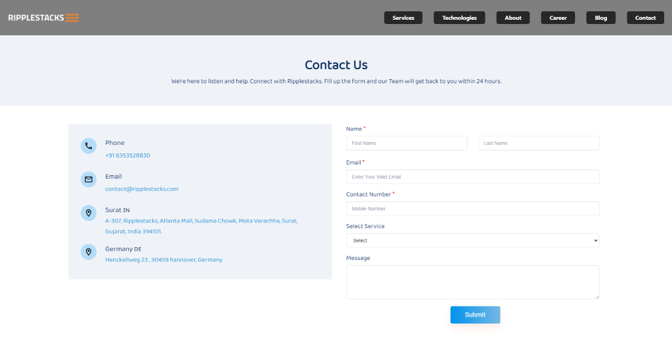 Contact | RIPPLESTACKS :: We’re here to listen and help. Connect with ...